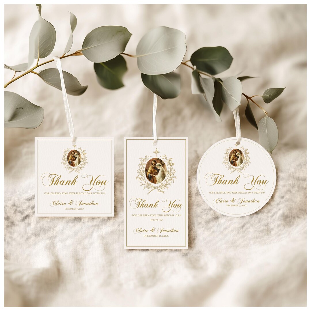 Vintage Catholic Wedding Favor Tag Template, Editable Thank You Tags ...