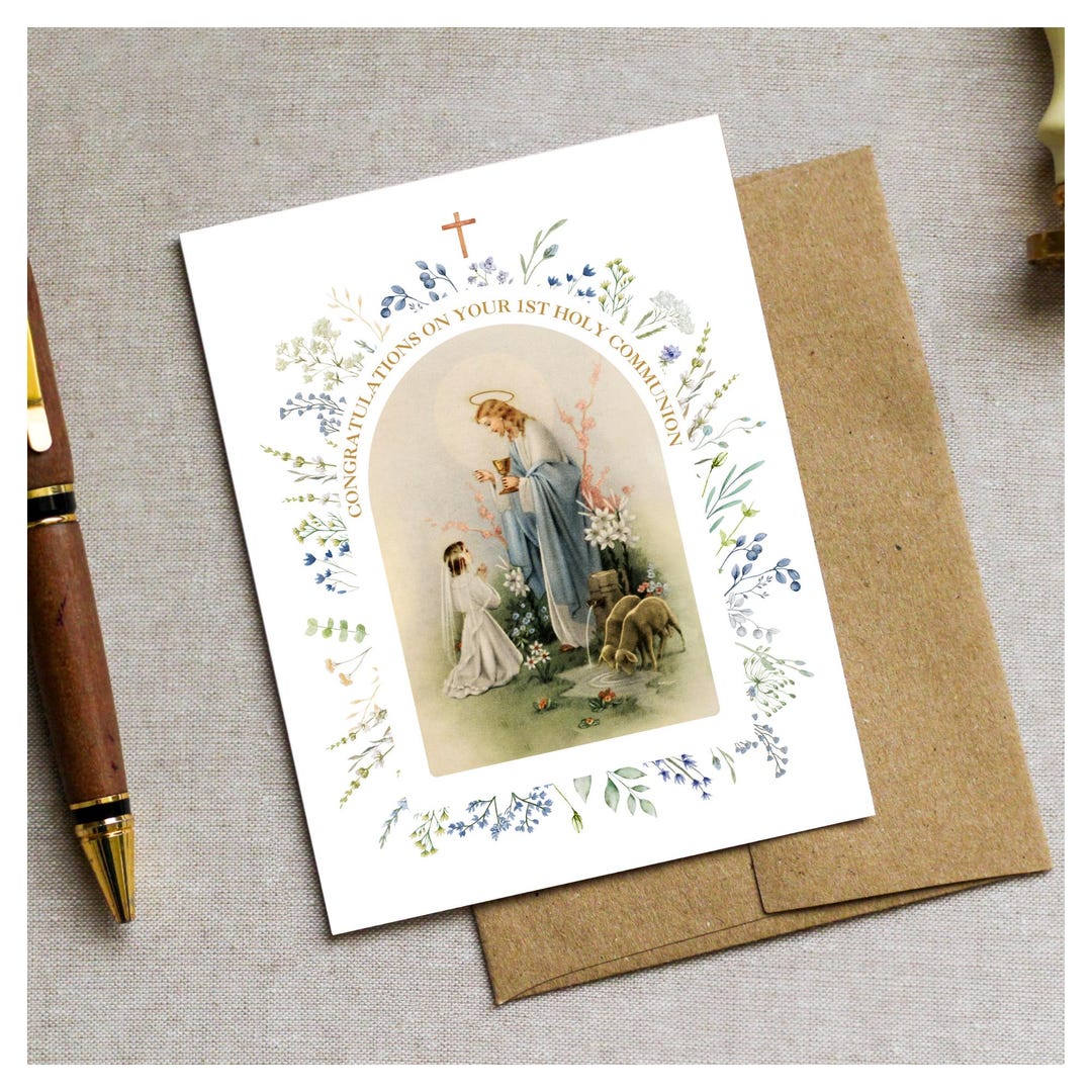 Communion Card for Girl | Printable Catholic Sacrament Greeting ...