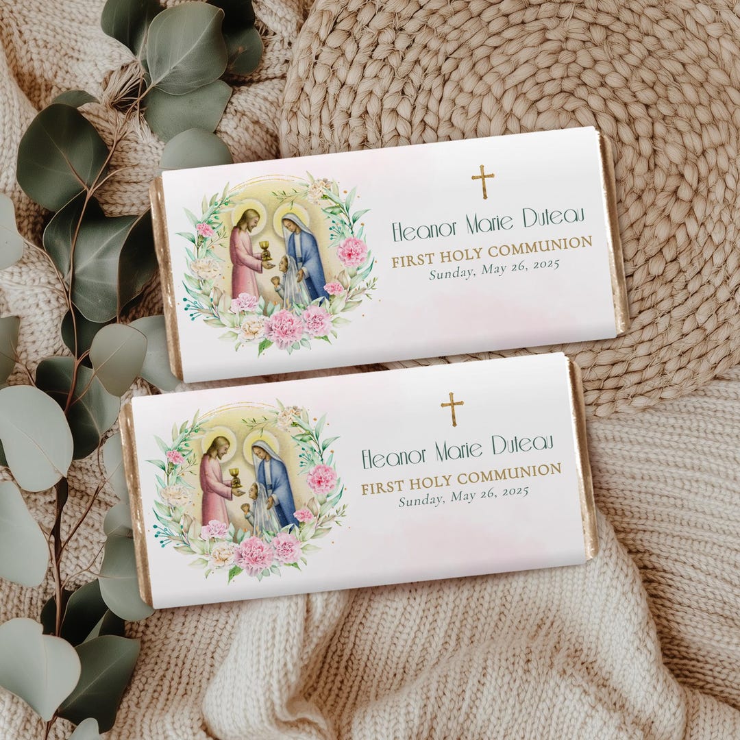 Vintage First Communion Chocolate Bar Wrapper Template: Floral Party ...