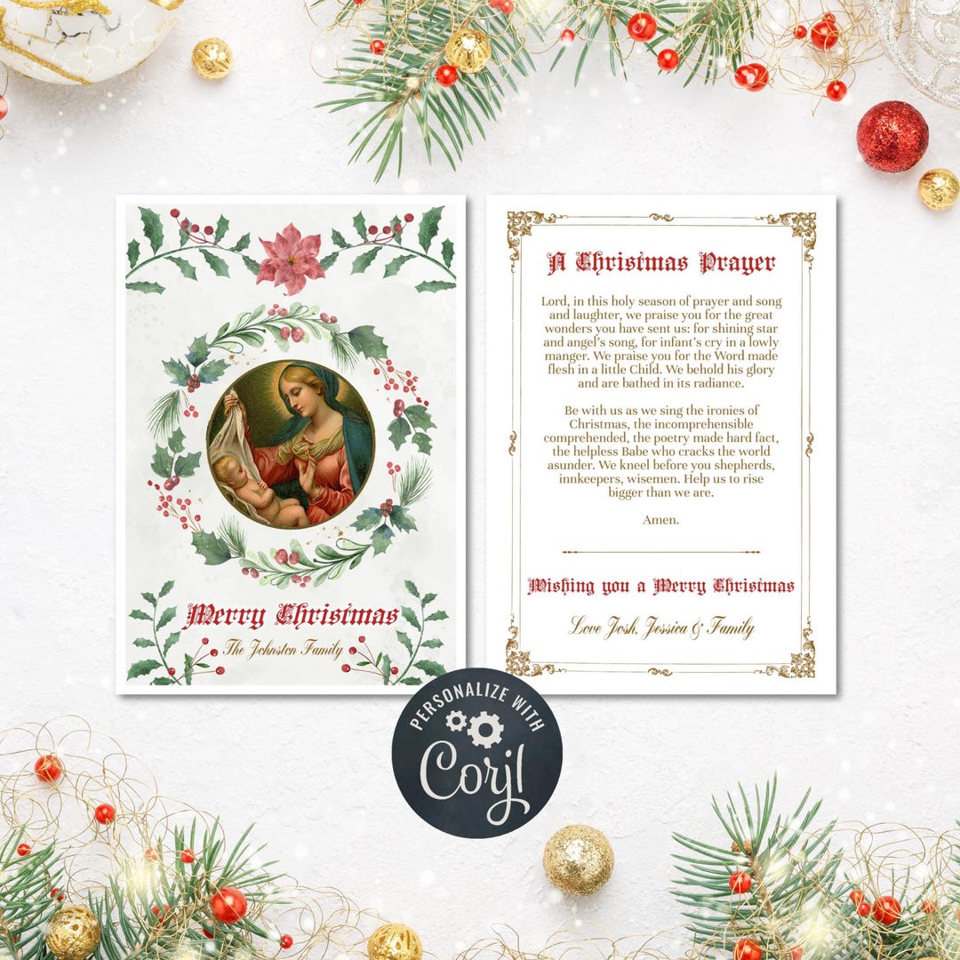 Personalized Christmas Prayer Card: Catholic Template (digital Download ...