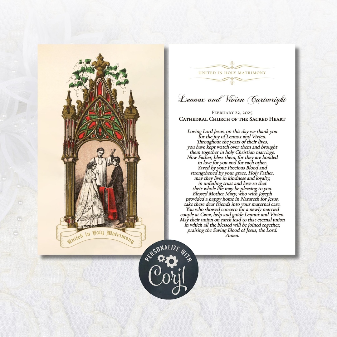Catholic Wedding Prayer Card Corjl Template | Custom Prayer Card ...