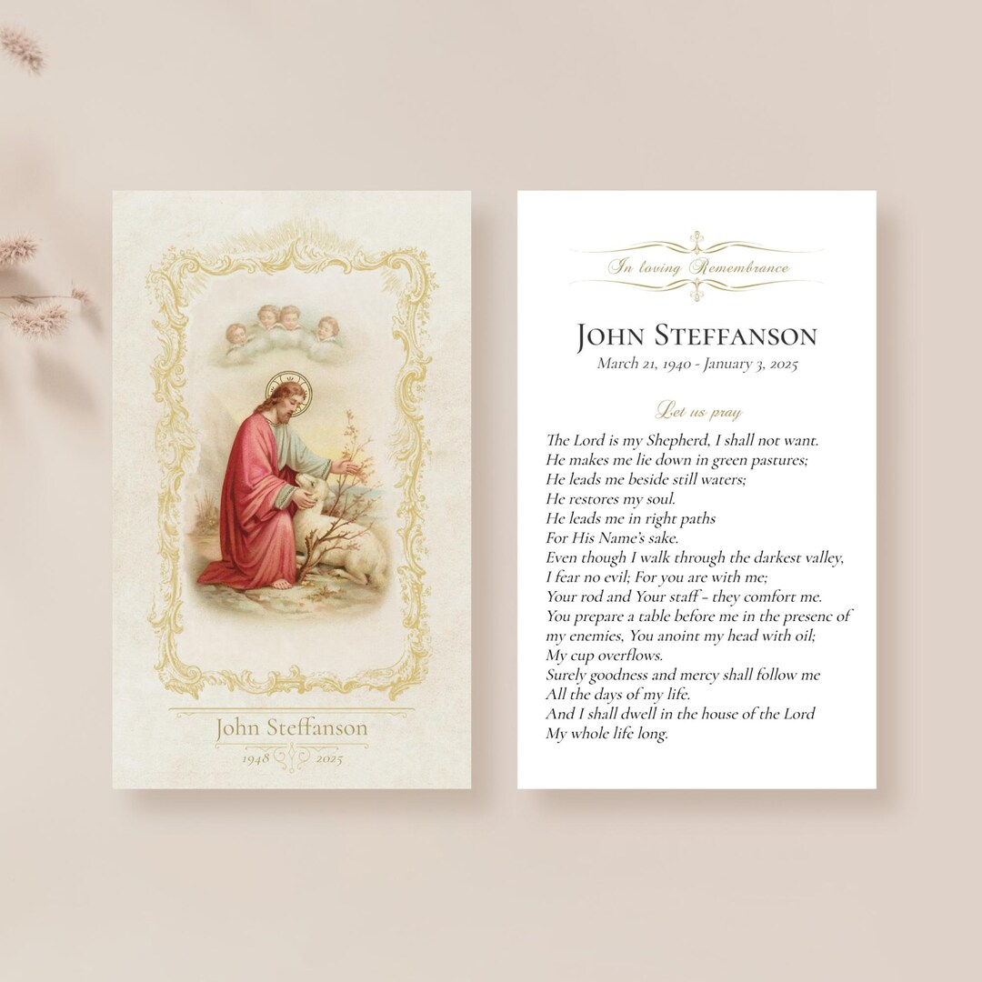 Good Shepherd Funeral Prayer Card Template Catholic Memorial Cards ...