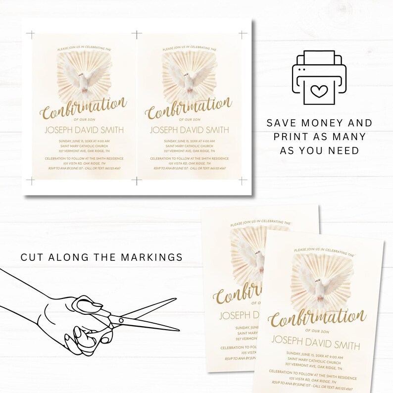 Watercolor Dove Confirmation Invitation: Editable Template (digital ...