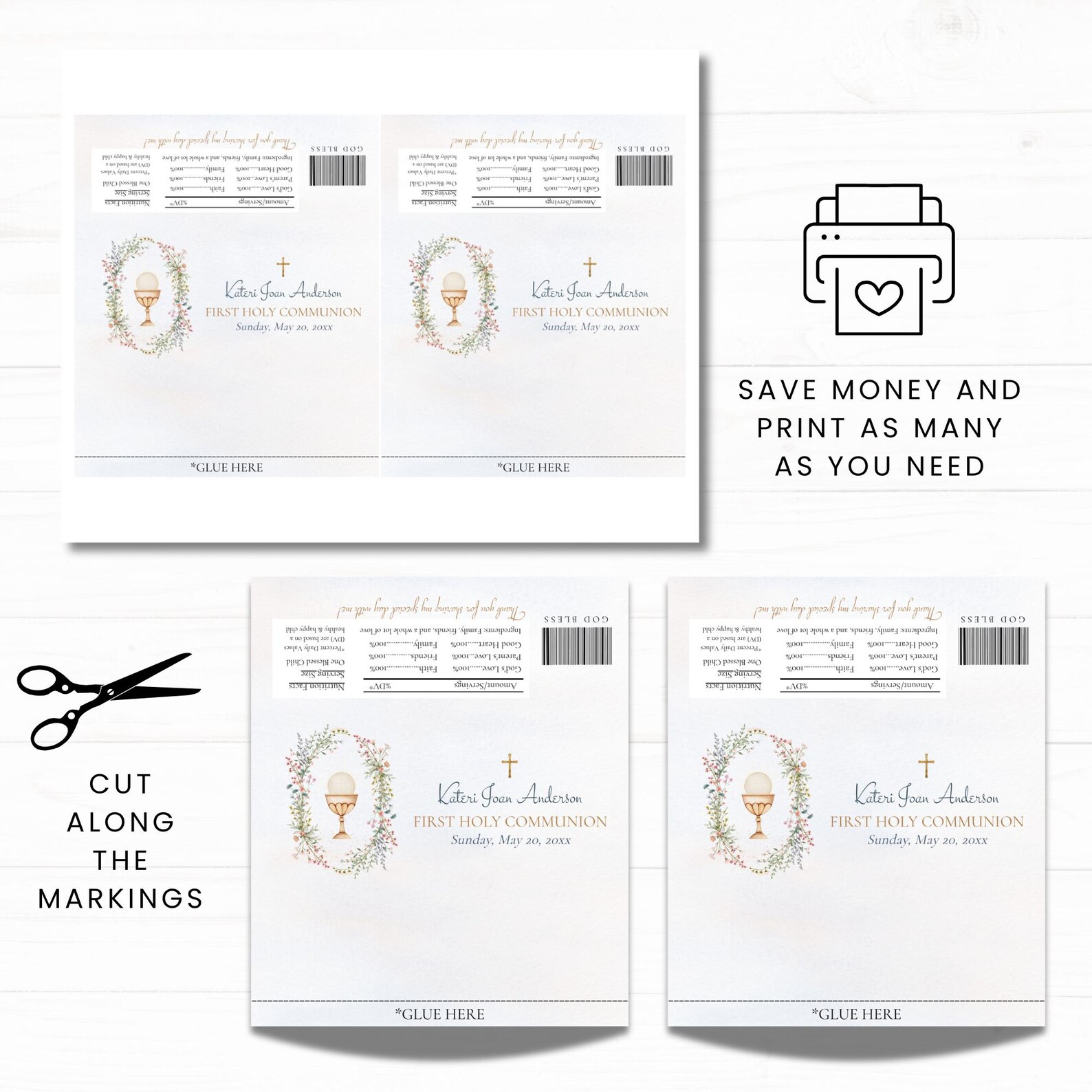 First Communion Chocolate Bar Wrapper Template: Catholic Party Favor ...