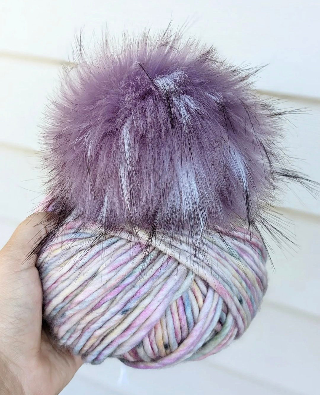 Luxury Merino Wool Yarn + Pom Kit. Kit.dhg Piuma. Faux Fur Pom. Purples ...