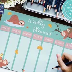 Printable Planner, Landscape Horizontal, Cute Sloths Weekly Overview ...