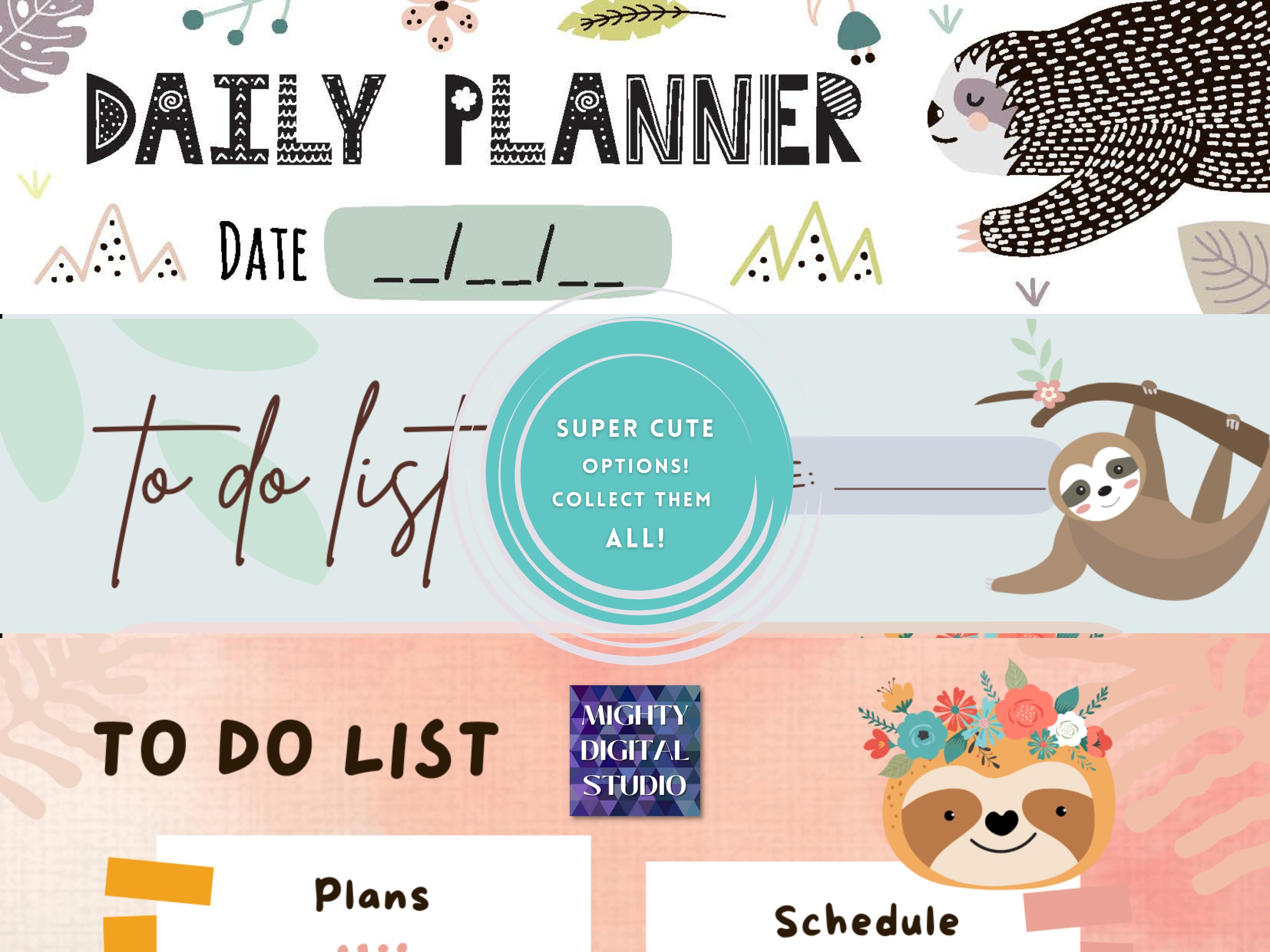Happy Planner With Cute Sloths Daily Template Sheet, Digital Download ...
