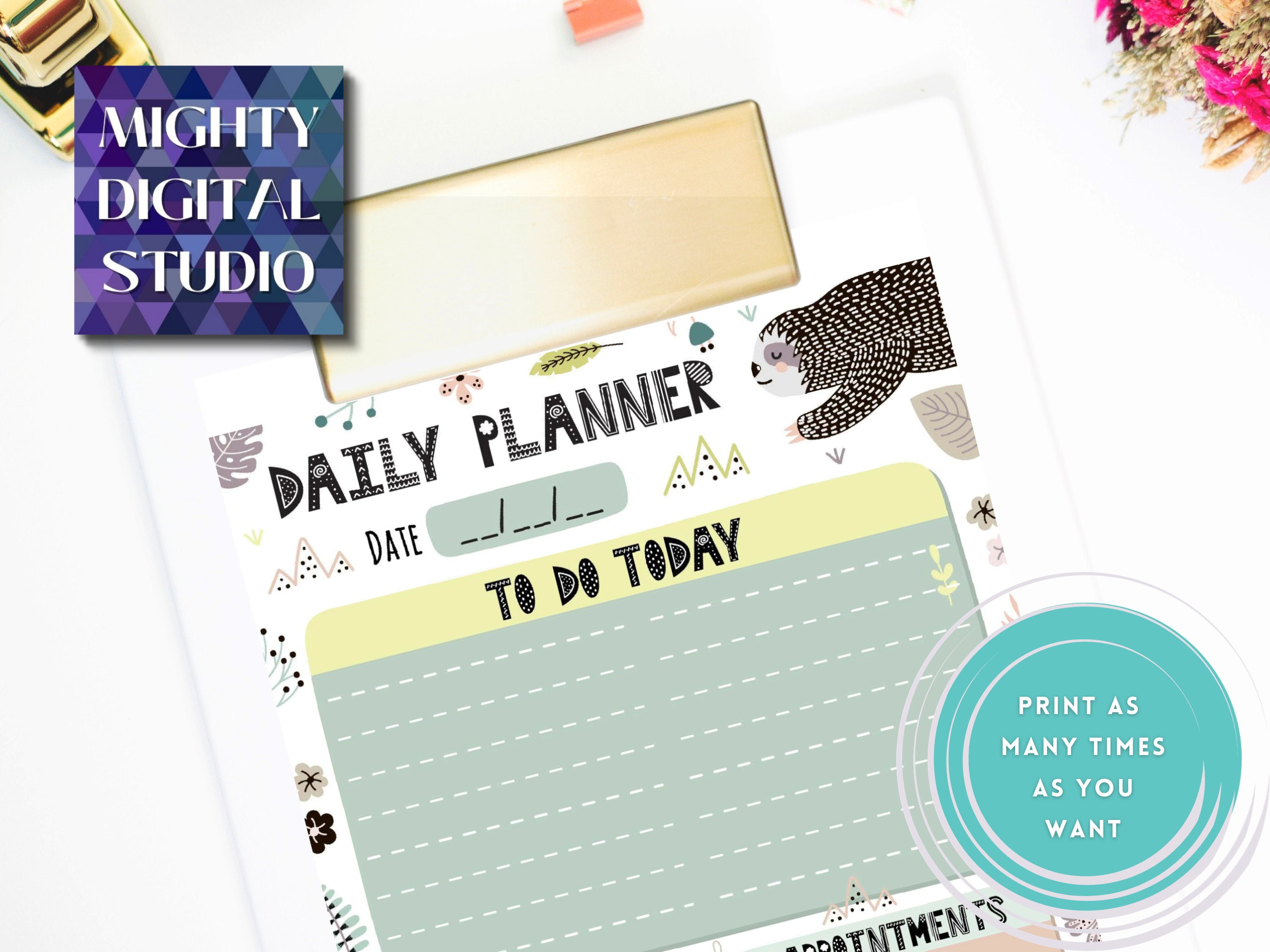Happy Planner With Cute Sloths Daily Template Sheet, Digital Download ...