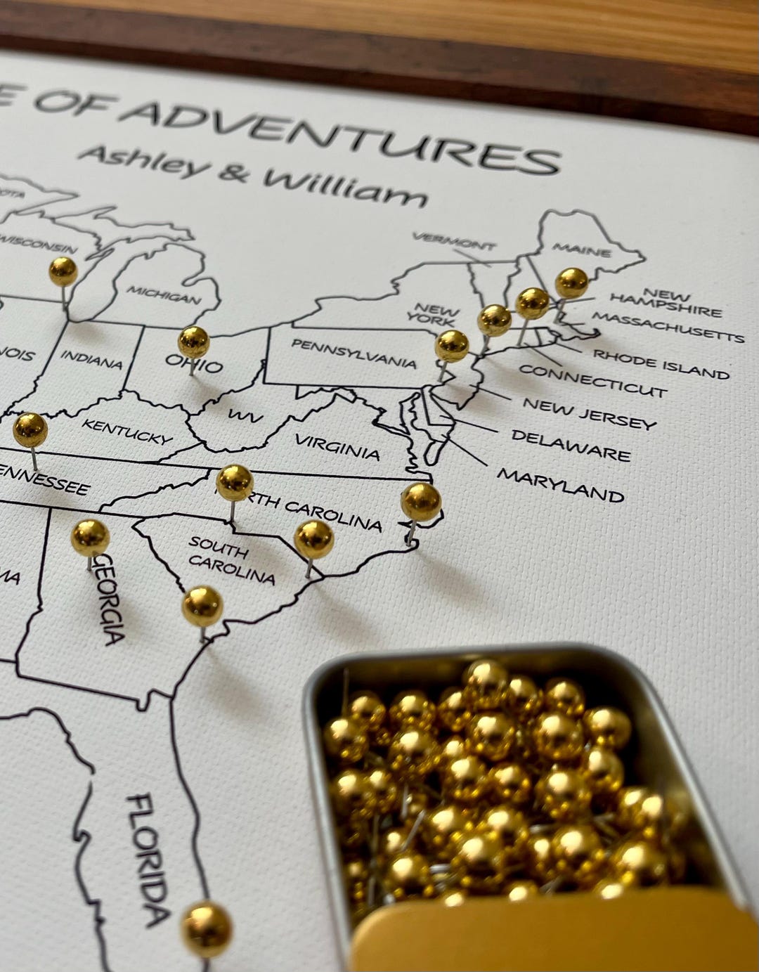 Personalized United States Travel Push Pin Map, Cotton 2nd Anniversary ...
