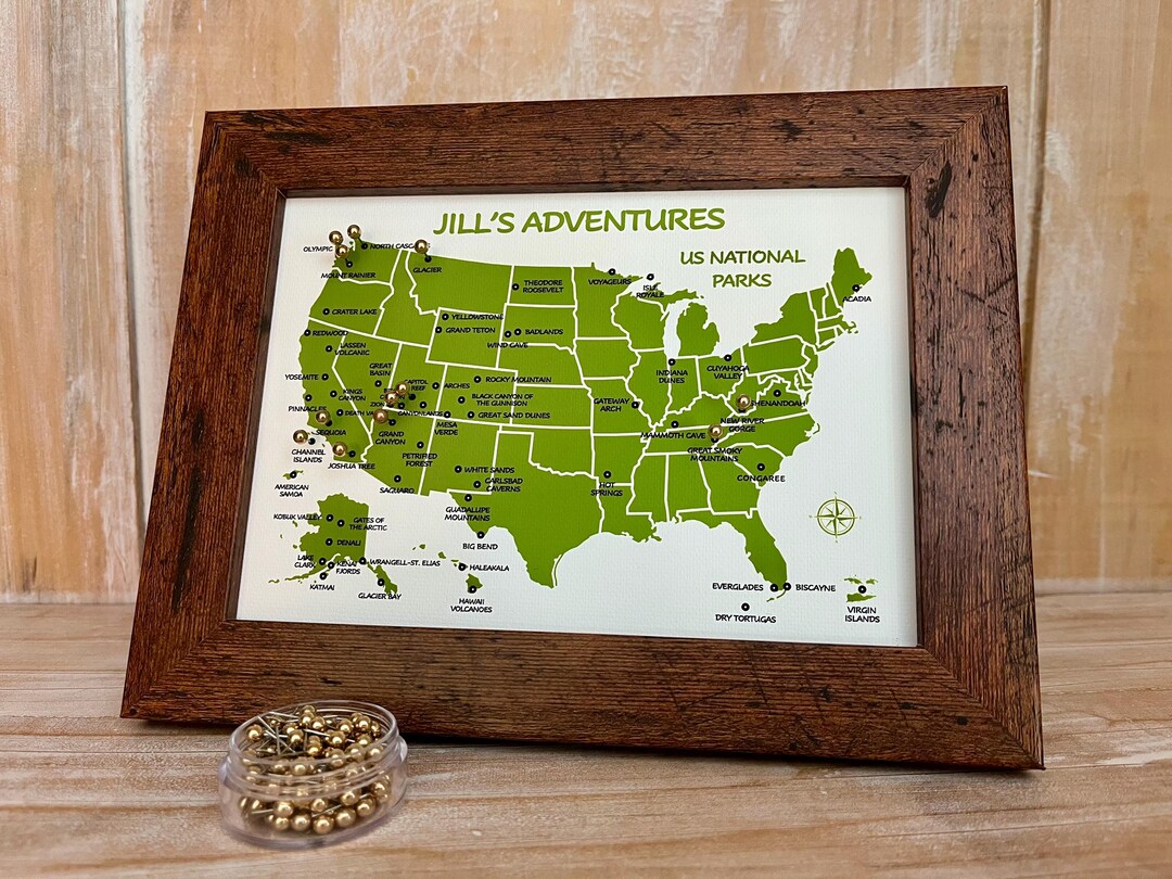 National Parks Push Pin Map: Personalized Cotton Canvas, Travel Tracker ...