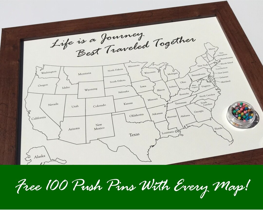 Personalized US Push Pin, Pushpin USA Canvas Map, Cotton Second ...
