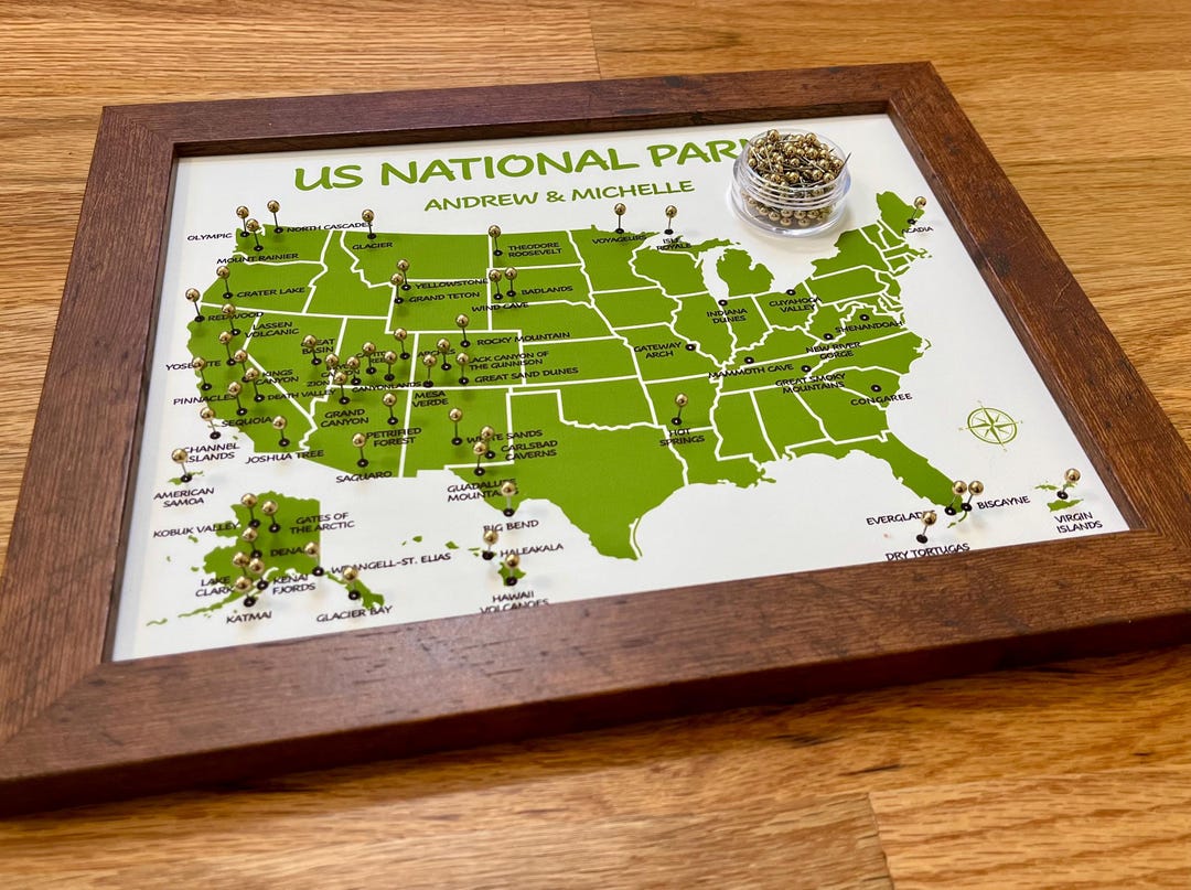 Personalized National Park Push Pin Map, Cotton Canvas 2nd Anniversary ...