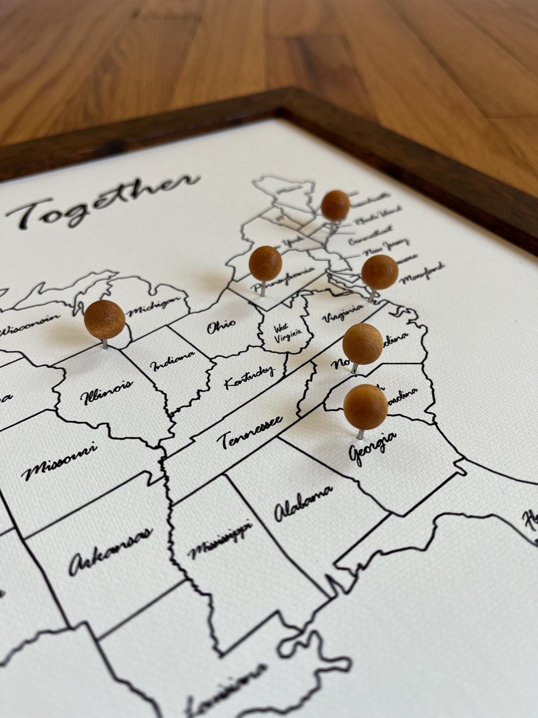 Framed US Push Pin Travel Map, Cotton Canvas Tracker, 2nd Anniversary ...
