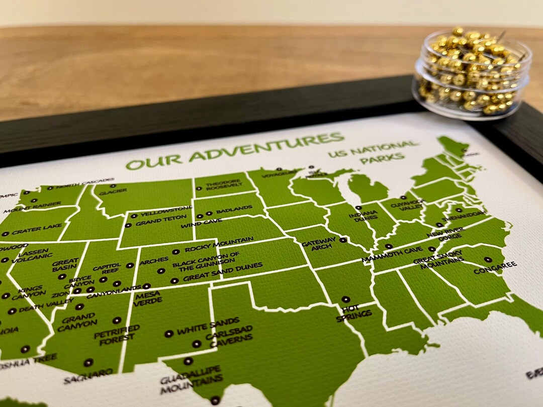 US National Parks Mini Push Pin Canvas Map, Ready to Ship Mini Cotton ...