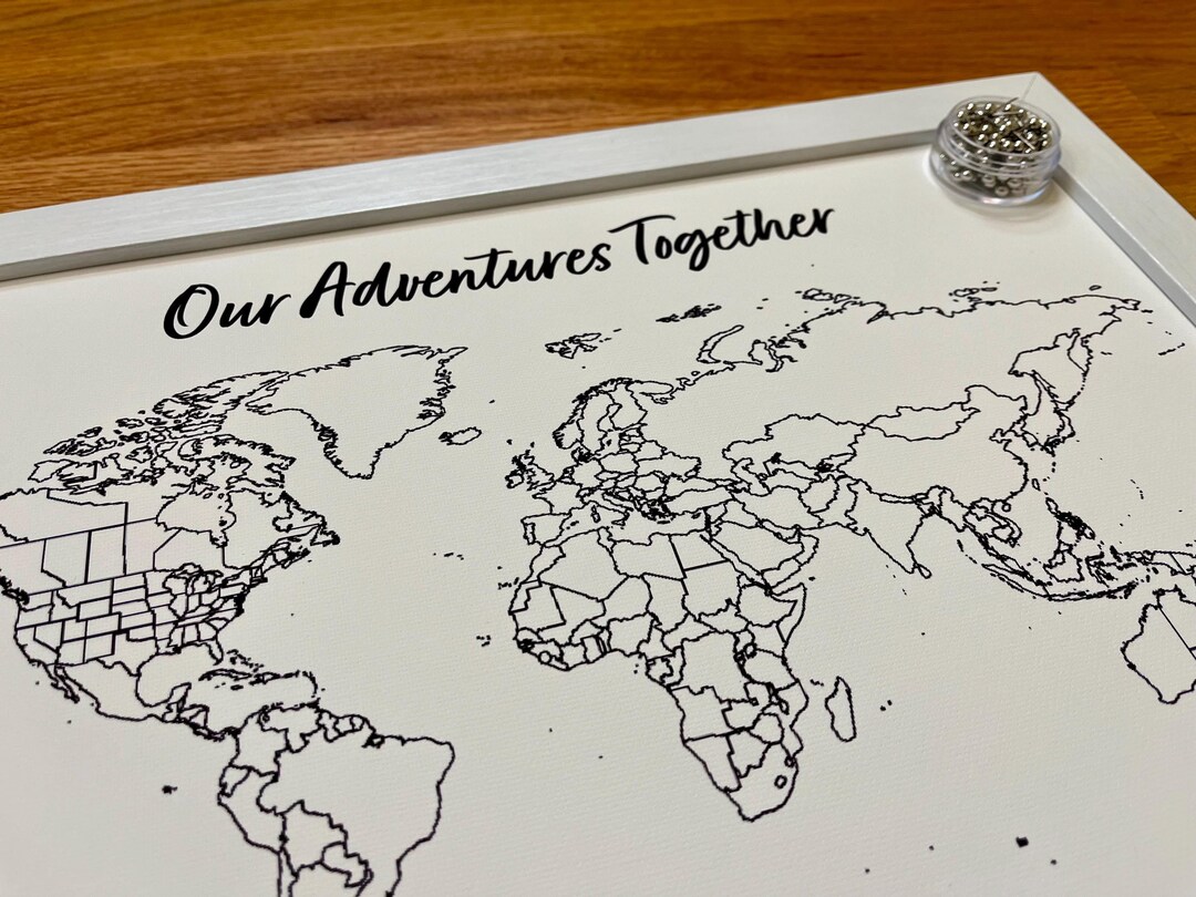Ready to Ship World Push Pin Map, Pushpin Canvas Map, Cotton Second ...