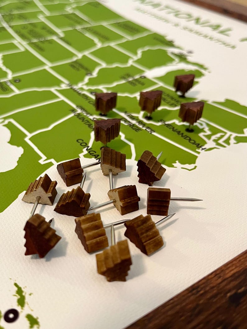 Wooden Tree Map Push Pins: National Parks Travel Pins - Etsy