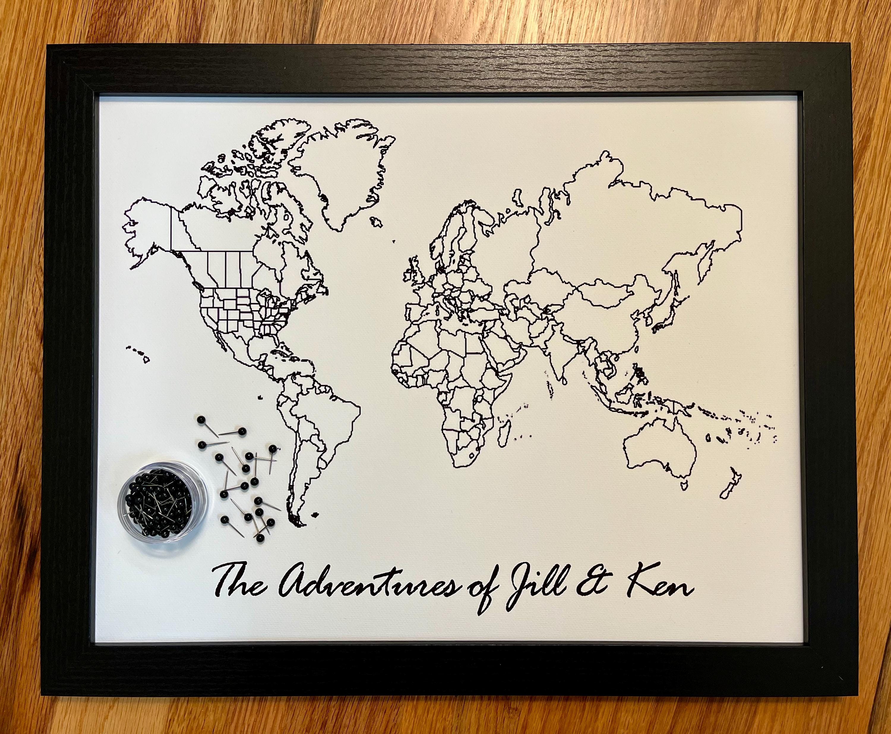 Personalized Push Pin World Map, Cotton Canvas, Travel Keepsake - Etsy