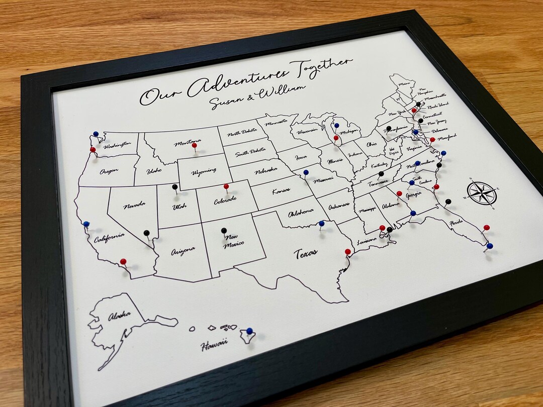 Push Pin Map, Personalized US Push Pin Canvas Map, Pushpin USA Canvas ...