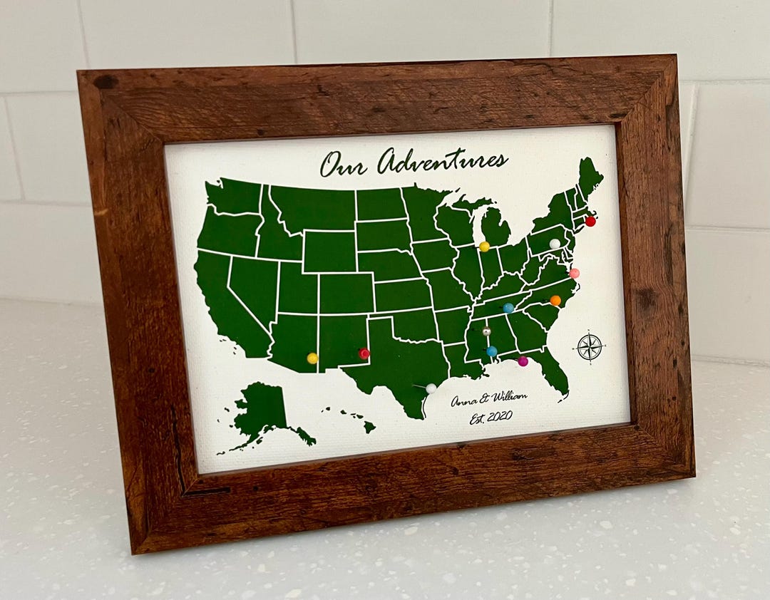 Framed Mini Push Pin US Travel Map – Cotton Anniversary Gift - Etsy