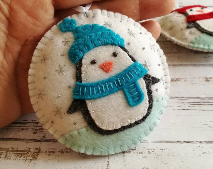 Felt Christmas Penguin Ornament, Penguin Sparkling Silver Ornament ...