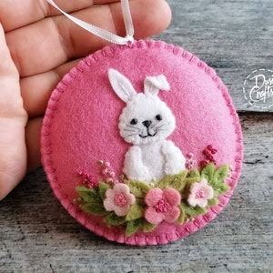 Pink Felt Ornament With Easter Bunny and Flowers or Colorful Eggs - Etsy