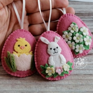 Easter Bunny, Chick and Spring Flowers Felt Egg Ornaments / Set of 3 ...