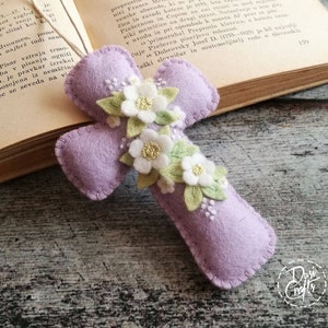Wool Felt Cross Ornament With Flowers Lilac or Pink - Etsy
