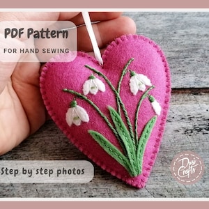 Felt Heart and Egg Ornaments With Violets and Snowdrops, PDF Tutorial ...