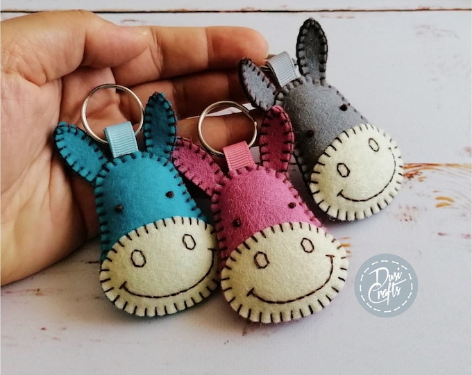 Wool Felt Donkey, Blue Donkey Keychain Animal, Gray Donkey Keyring ...