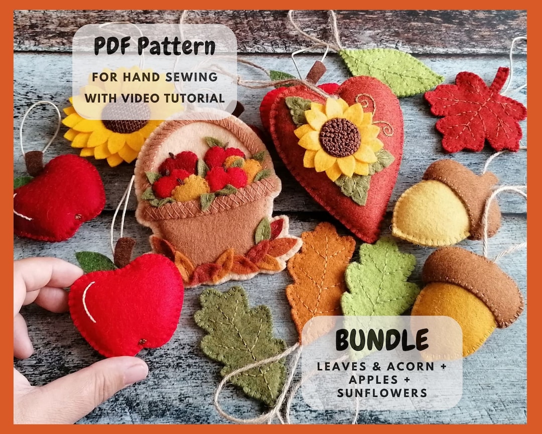 BUNDLE of Felt Fall Harvest Ornaments PDF Tutorial & Pattern for Hand ...