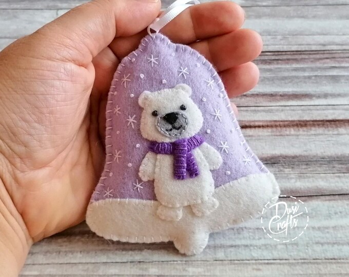 Felt Christmas Snowman Bell Shape Ornament, Wool Felt Polar Bear for ...