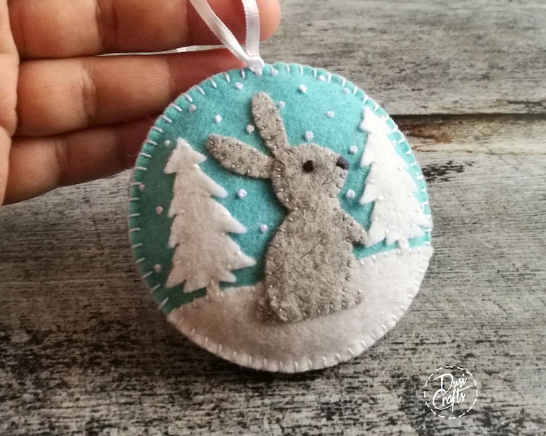 Wool Felt Christmas Bunny Ornament, Rabbit Ornament With / Possible ...