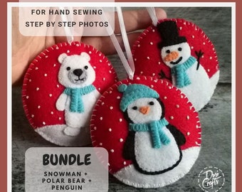 Penguin, Polar Bear, Snowman Christmas Ornament PDF Tutorial & Pattern ...