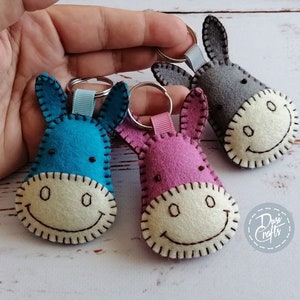 Wool Felt Donkey, Blue Donkey Keychain Animal, Gray Donkey Keyring ...