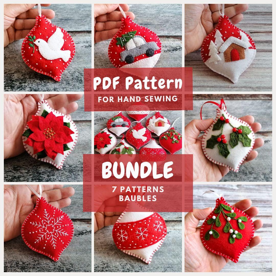 BUNDLE of 7 Felt Christmas Bauble Ornaments PDF Tutorials & Patterns ...