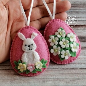 Easter Bunny, Chick and Spring Flowers Felt Egg Ornaments / Set of 3 ...