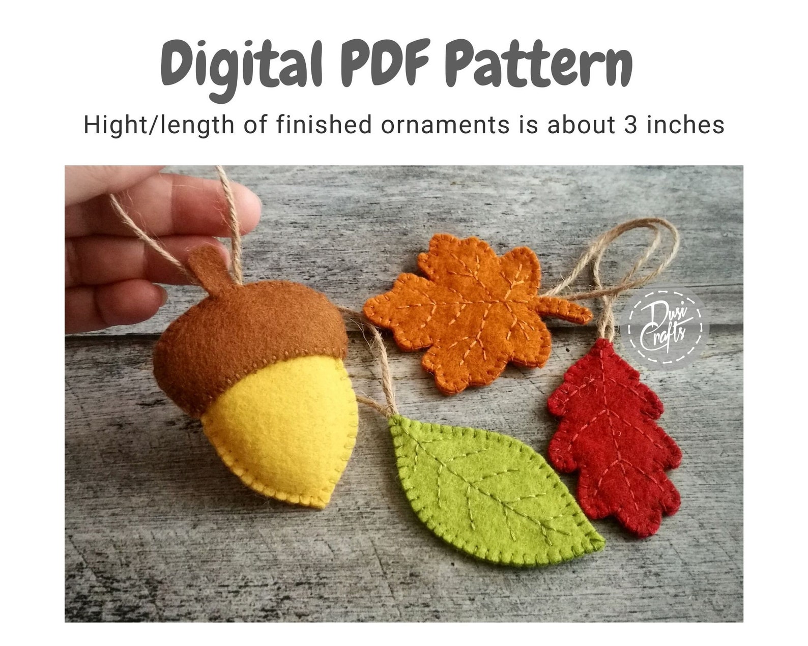 Simple Fall Acorn and Leaves Felt Ornaments PDF Tutorial & Pattern for ...