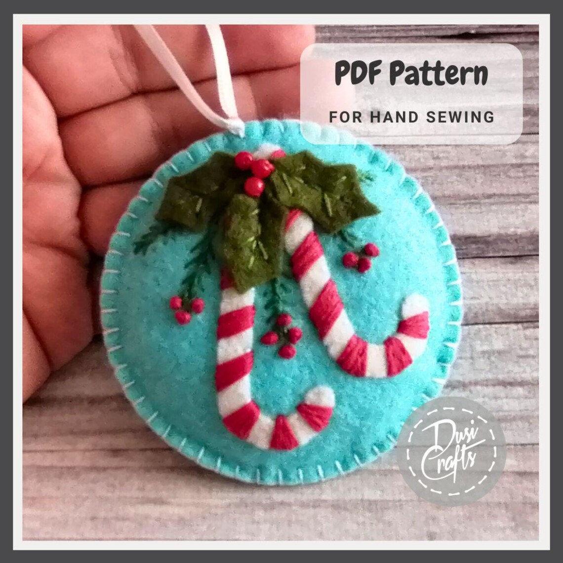 Felt Ornament With Candy Canes PDF Tutorial & Pattern for Hand Sewing ...