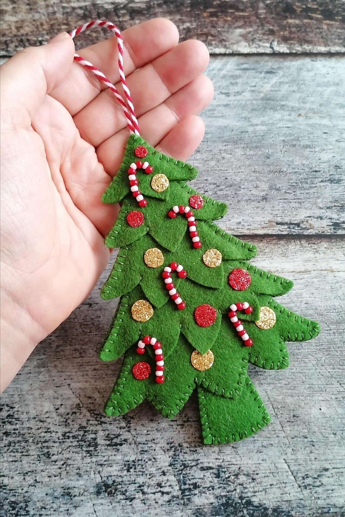 Bigger Wool Felt Tree Shaped Christmas Ornament With Candy Canes and ...