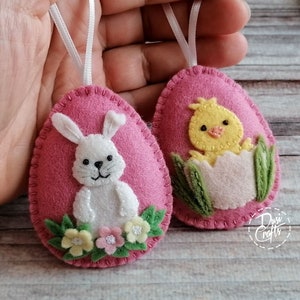 Easter Bunny, Chick and Spring Flowers Felt Egg Ornaments / Set of 3 ...