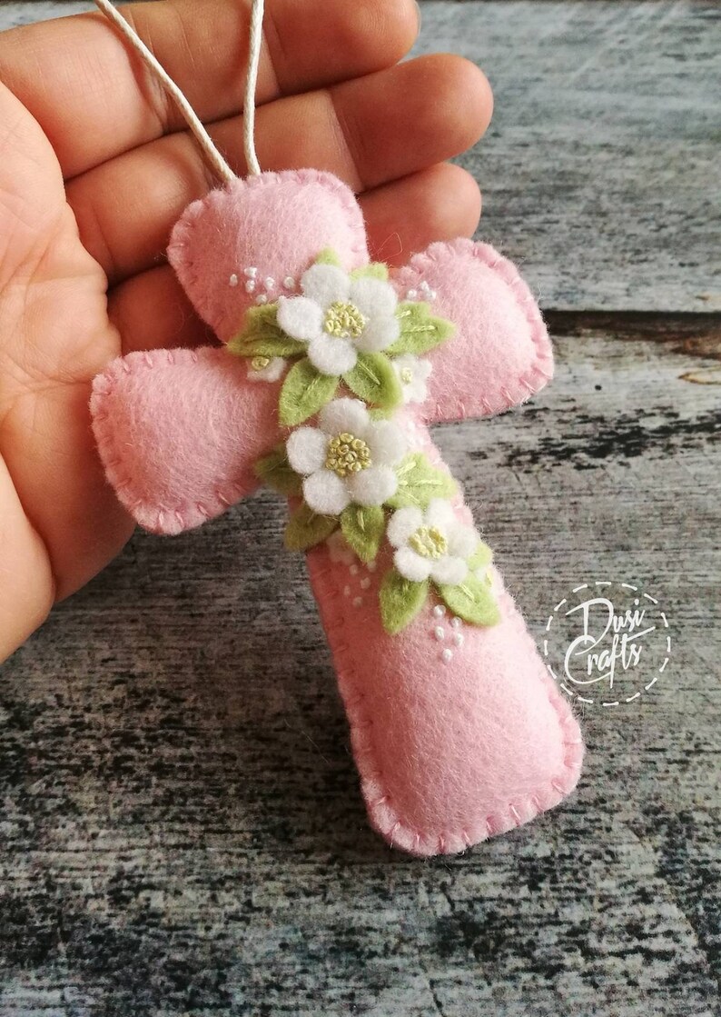 Wool Felt Cross Ornament With Flowers Resurrection Cross | Etsy