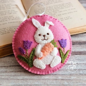 Bigger Pink Felt Ornament With Bunny and Carrot for Easter Decoration ...