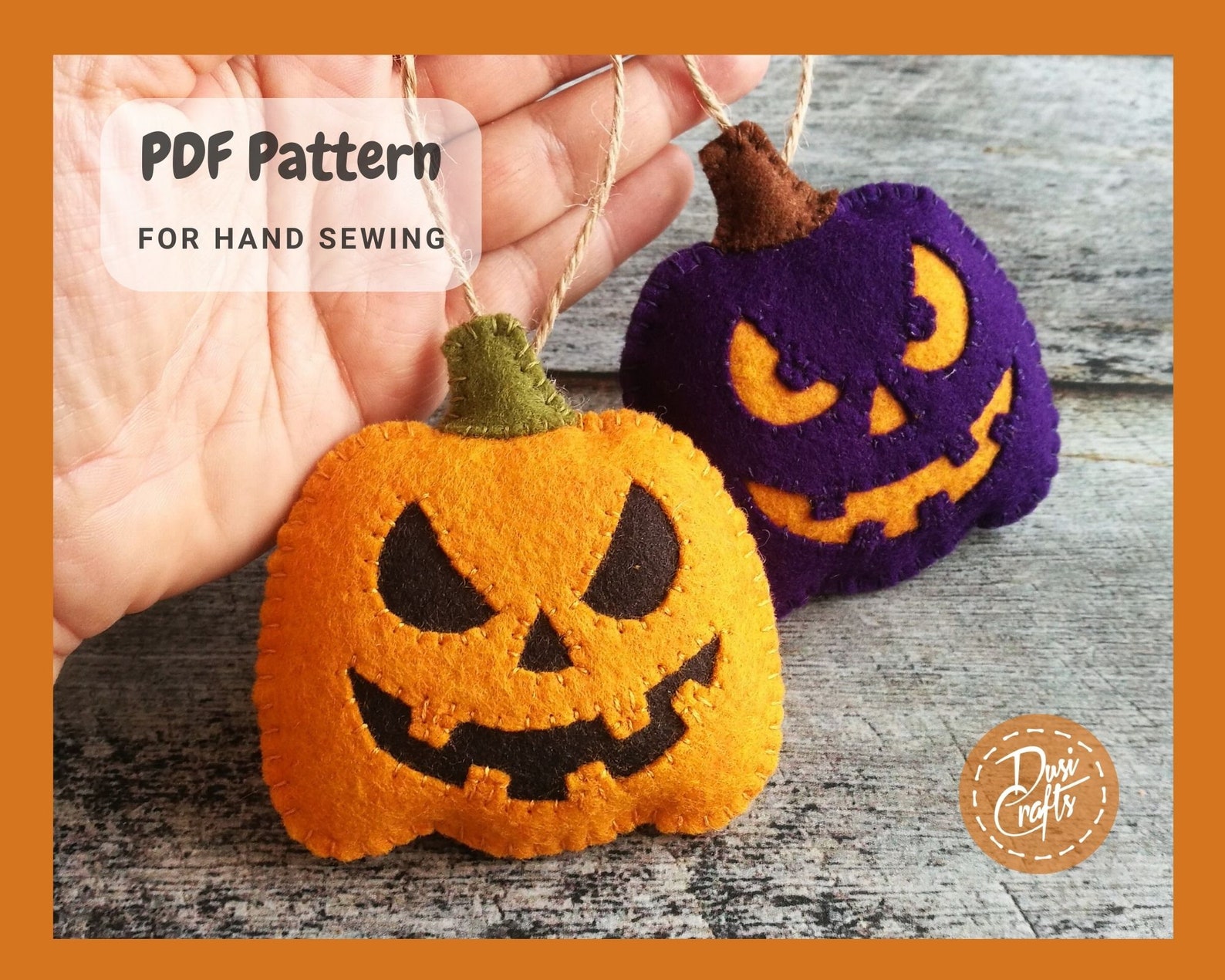 Halloween Pumpkin Face Felt Ornaments DIY PDF Tutorial & Pattern for ...