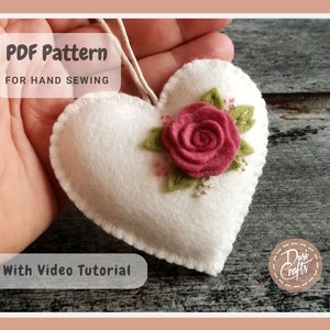Felt Floral Love Heart Ornaments PDF Tutorial & Pattern for Hand Sewing ...