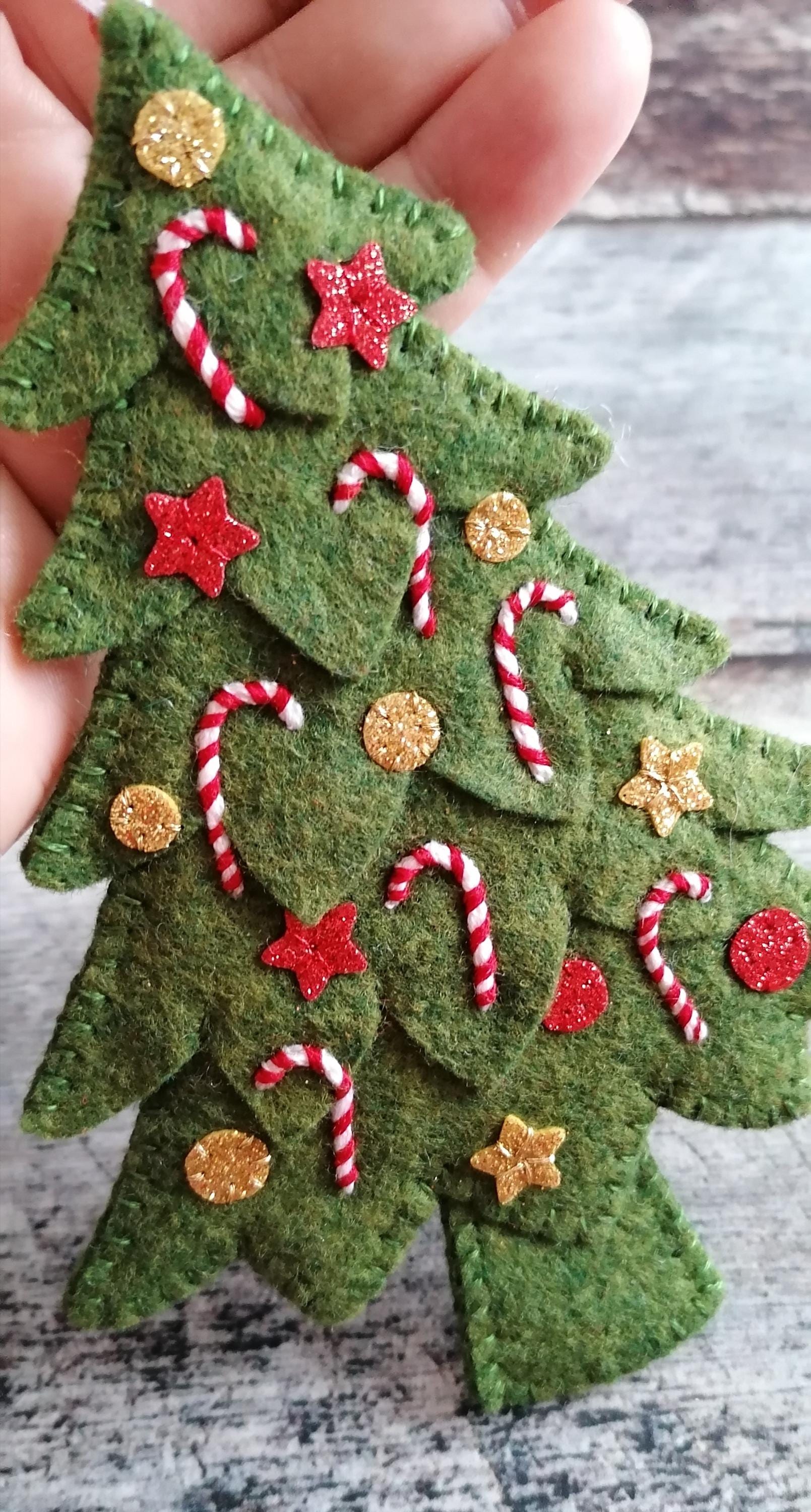 Bigger Wool Felt Tree Shaped Christmas Ornament With Candy Canes and ...