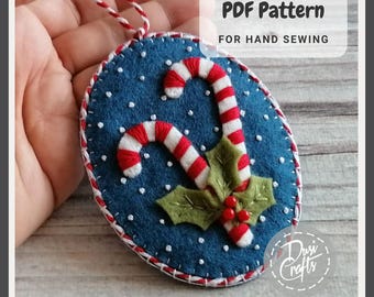 Felt Mouse on the Candy Cane Ornament PDF Tutorial & Pattern for Hand ...