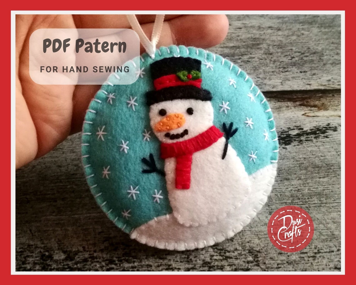Felt Snowman Christmas Ornament PDF Tutorial & Pattern for - Etsy