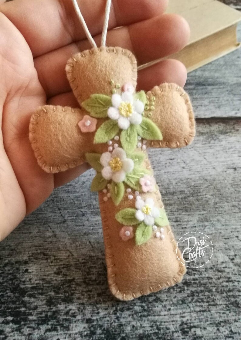 Wool Felt Cross Ornament With Flowers Resurrection Cross | Etsy