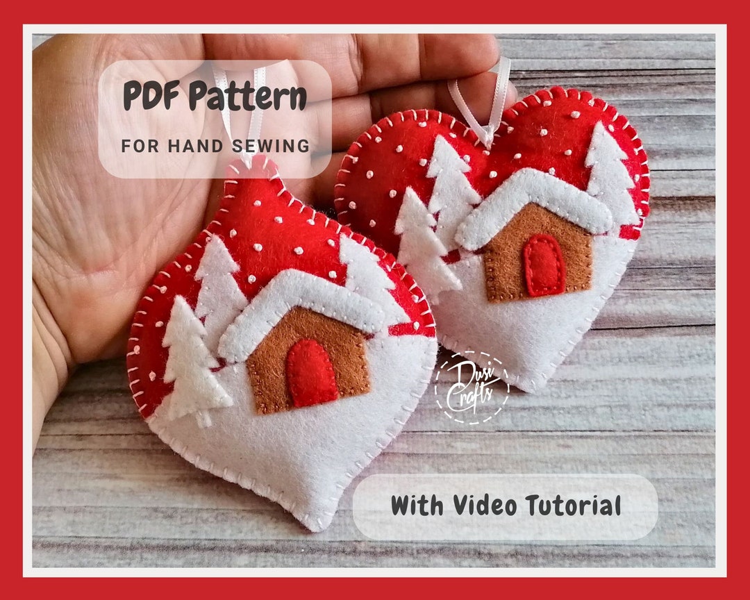 Felt Winter Landscape Christmas Heart and Bauble Ornaments PDF Tutorial ...