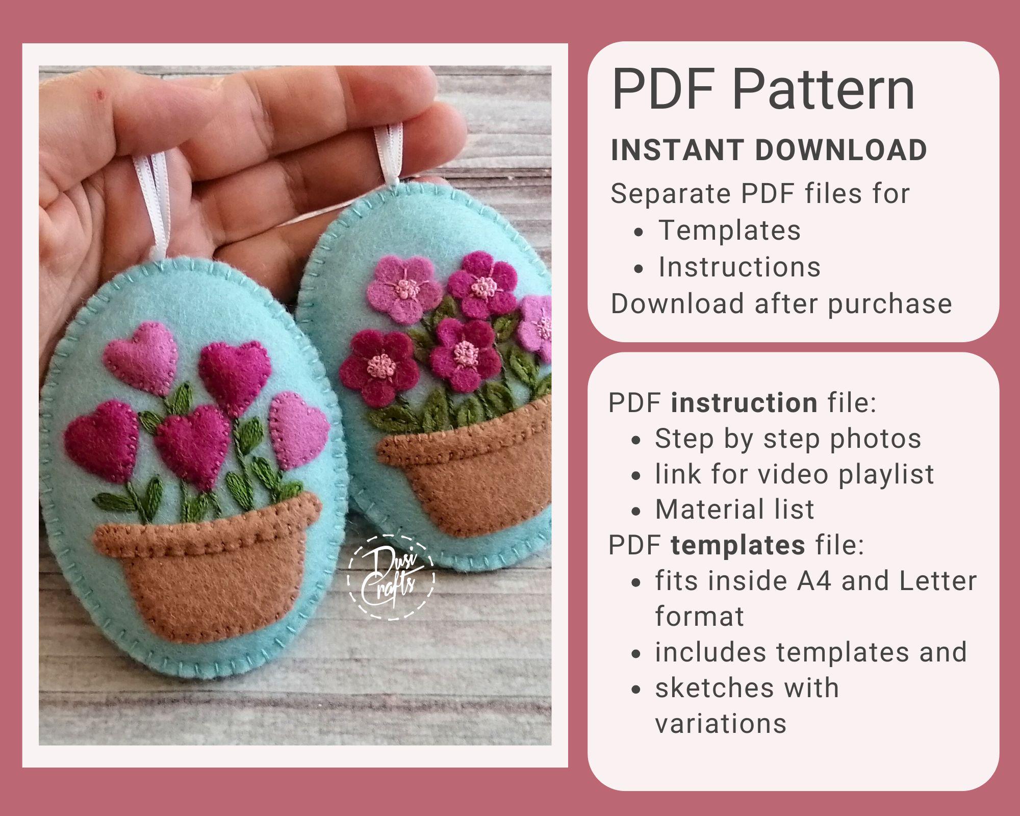 Pattern for Felt Heart Flower Pots Ornaments, PDF Hand Sewing Tutorial ...